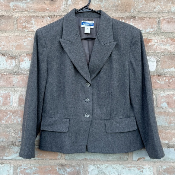 Pendleton | Jackets & Coats | Vintage Pendleton Blazer 9s Grey Virgin Wool Cropped Tailored ...